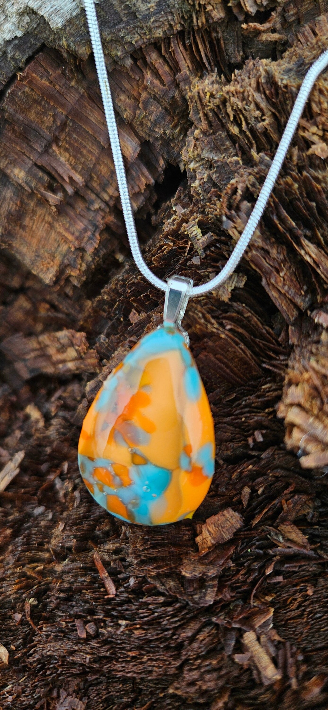 Fused Glass Fidget Necklace PENDANT Only chain Not Included Orange and ...