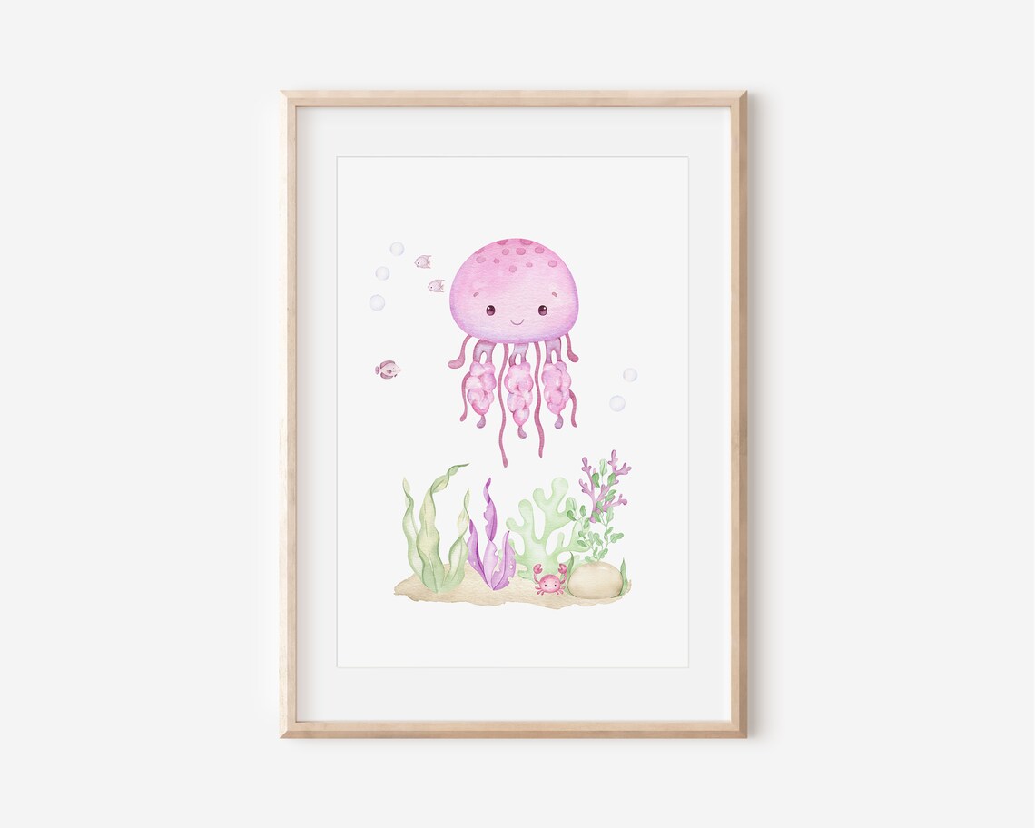 Set of 6,under the Sea Prints,ocean Animal Prints,watercolor,pink,sea ...