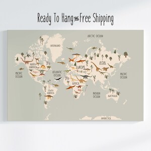 Custom Dinosaur World Map for Kids,canvas Map Poster,world Map Prints ...
