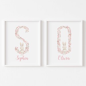 Personalized Pink Floral Letter Name Prints,floral Nursery Decor,grils ...