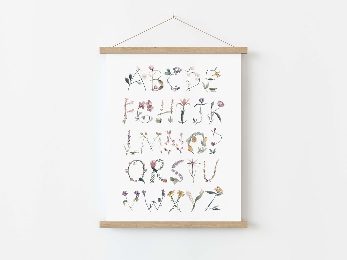 Wild Flower Alphabet Postergirl's Room Decornursery - Etsy