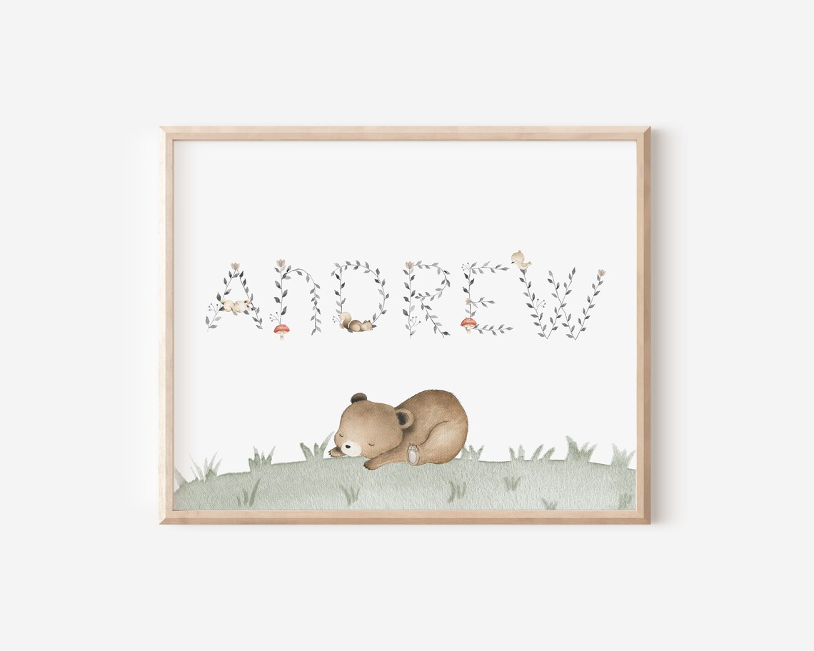 Custom Canvas Name Art,woodland Animal,personalised Baby Name Sign,baby ...