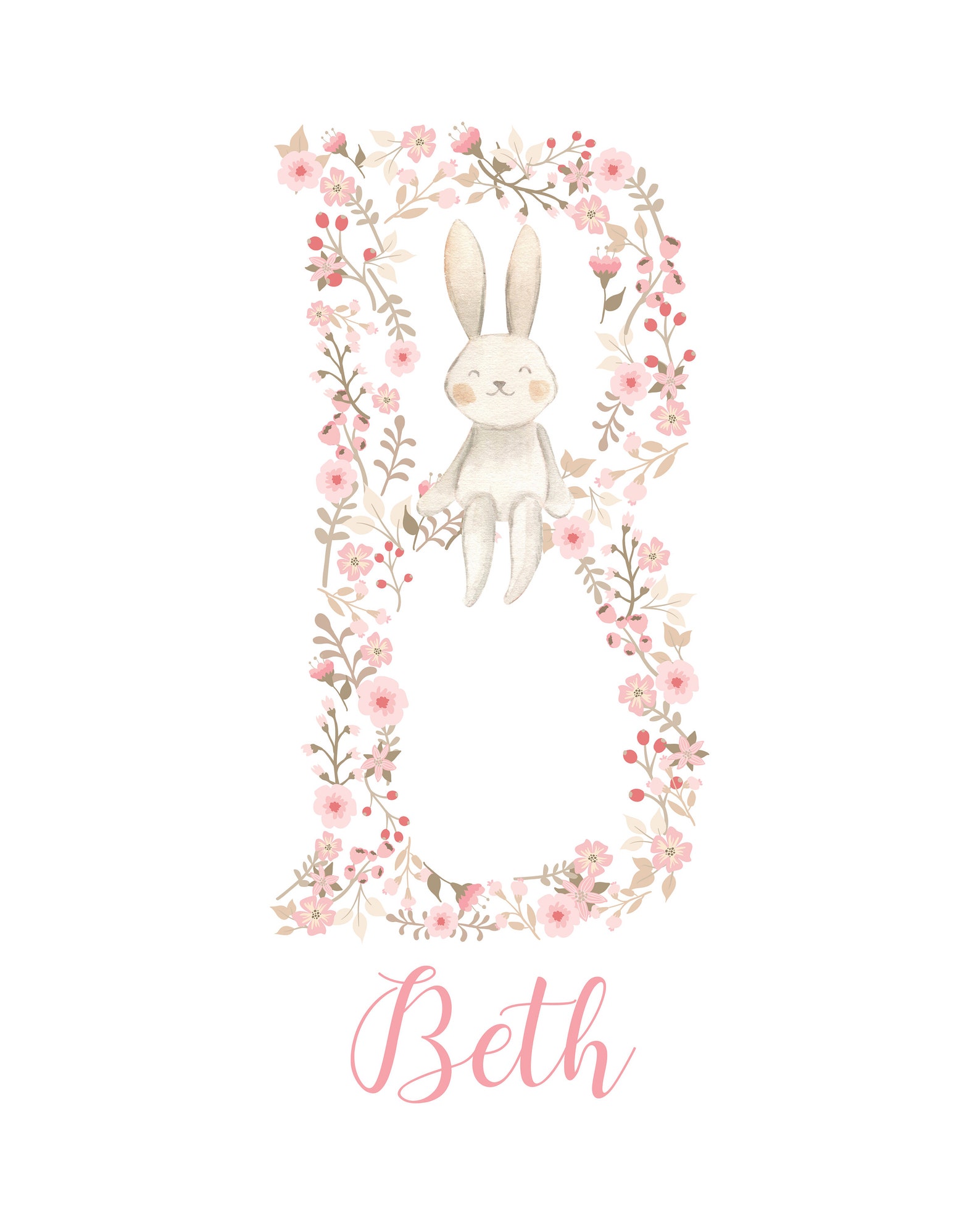 Personalized Pink Floral Letter Name Prints,floral Nursery Decor,grils ...