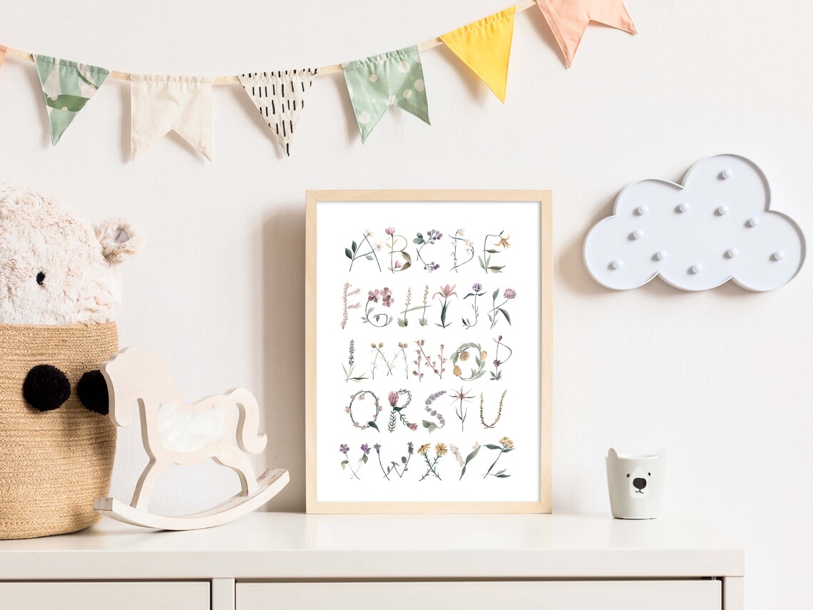 Wild Flower Alphabet Postergirl's Room Decornursery | Etsy