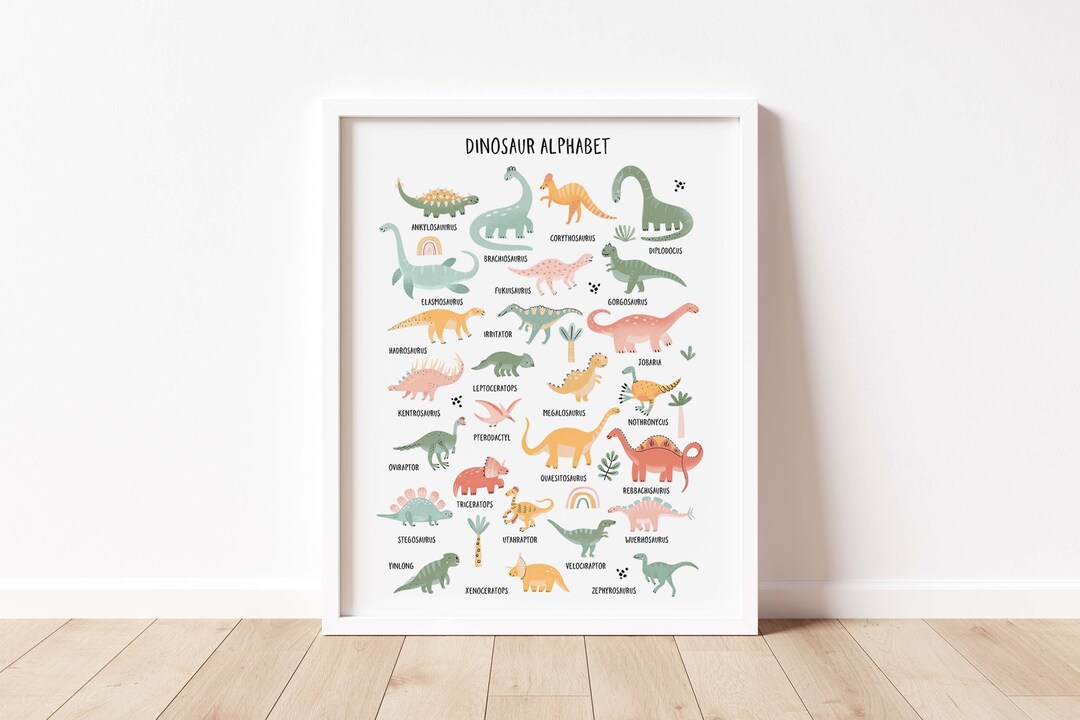Watercolor Dinosaurs Alphabet Numbers Wall Art,dinosaur Alphabet Poster ...