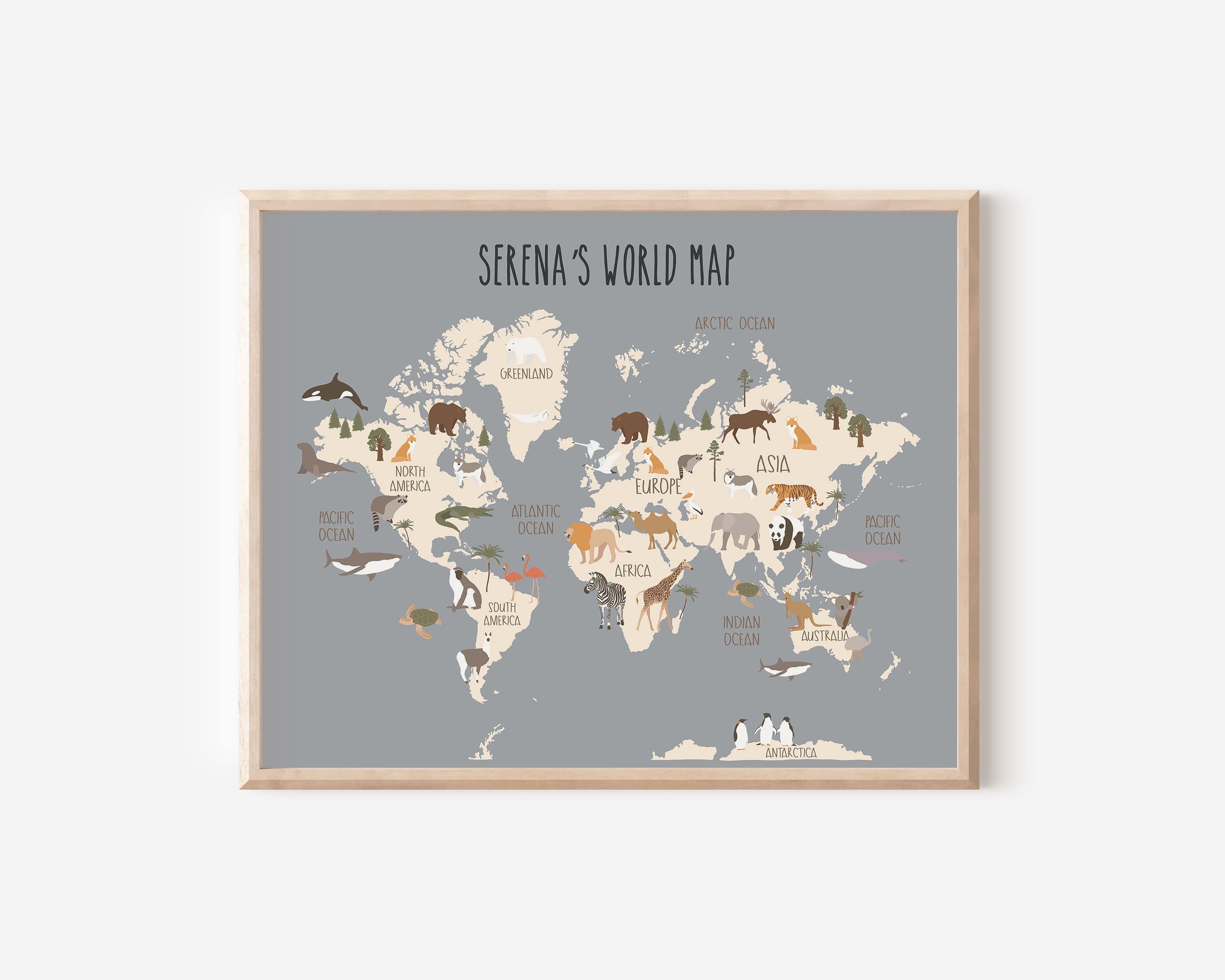 Kids World Map,animal World Map Printable,kid's Room Decor,nursery ...