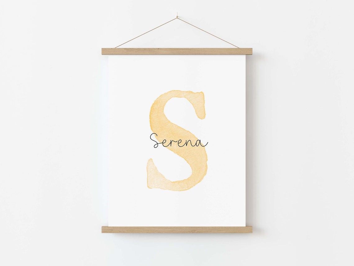 Custom Baby Name Printyellow Watercolor Letterinitial Name - Etsy