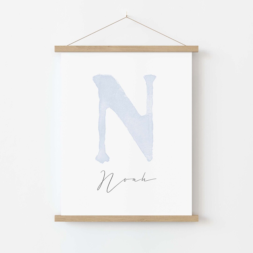Custom Baby Name Print,blue Watercolor Letter,initial Name Prints ...