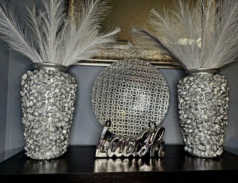 Beautiful and Unique Silver Stone Vase Set - Etsy