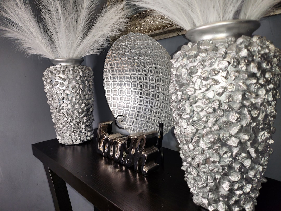 Beautiful and Unique Silver Stone Vase Set - Etsy