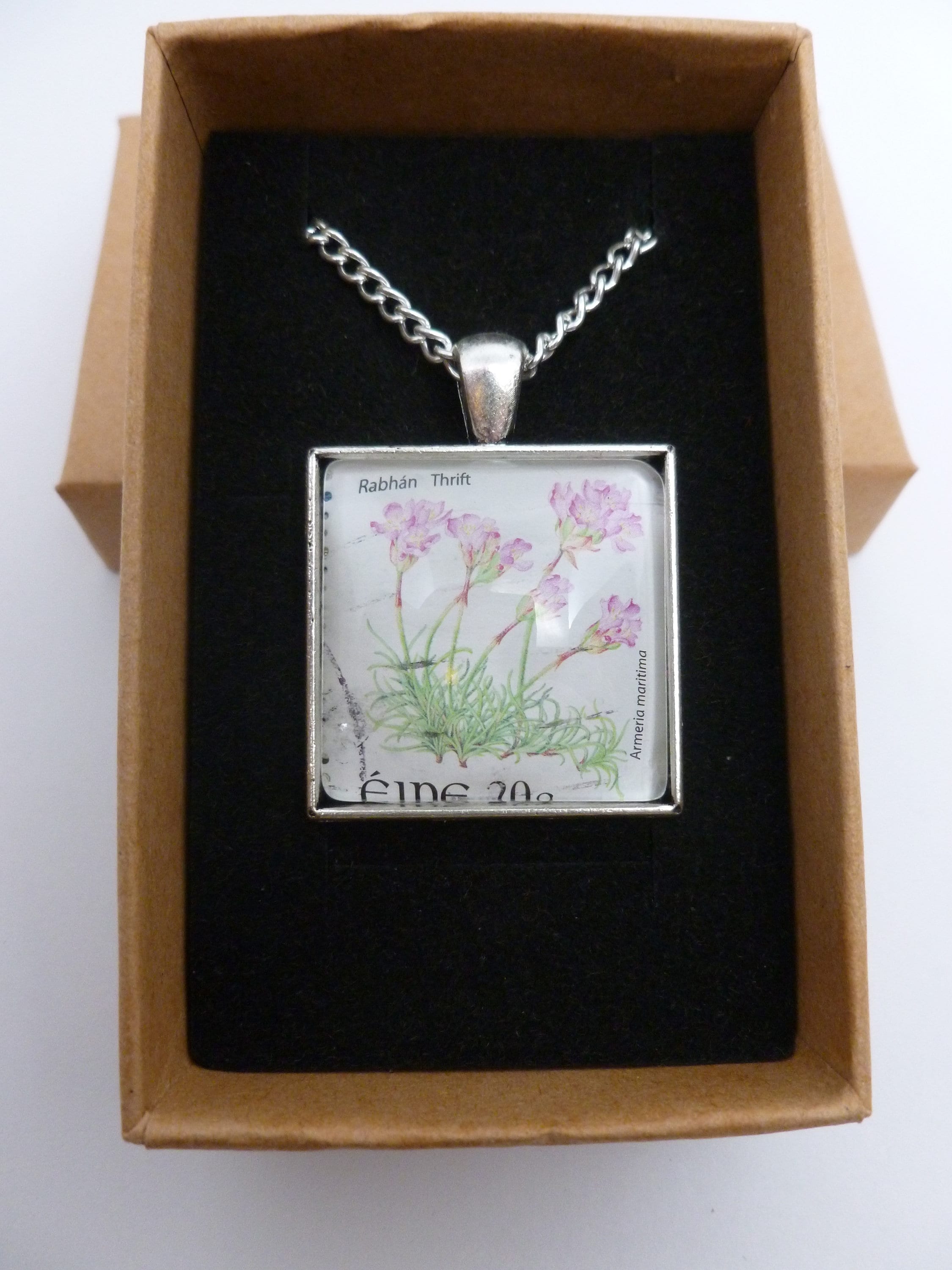 Thrift Wildflower Irish Postage Stamp Pendant Necklace One-off Unique ...