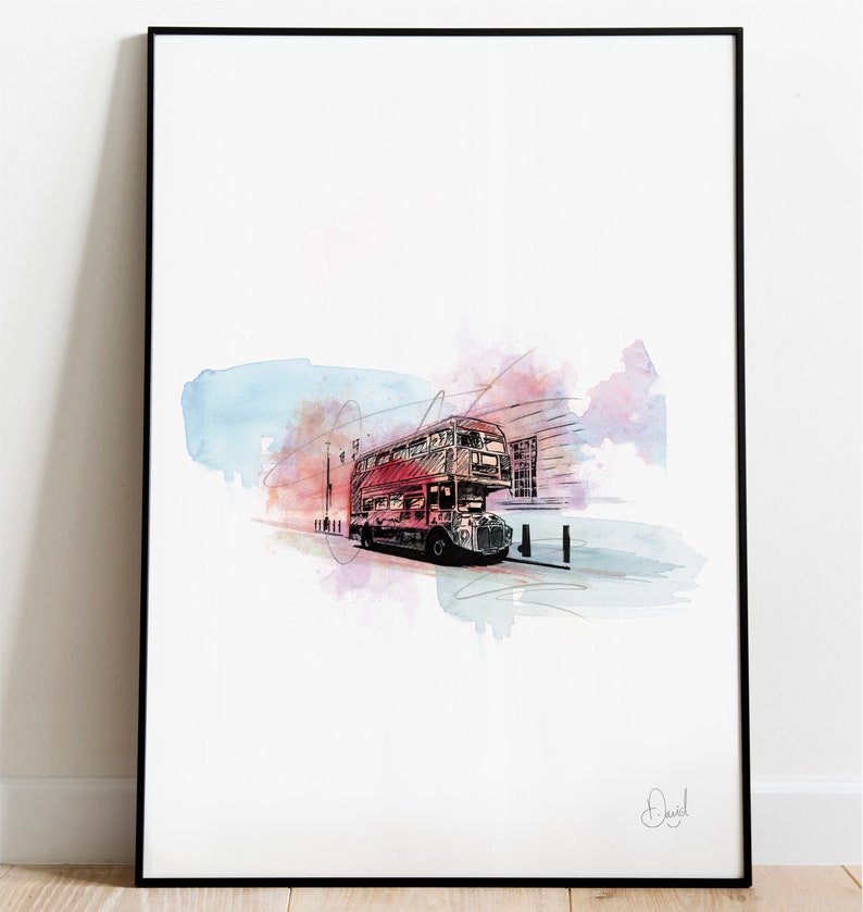 Gs London Bus Art Print, Routemaster Illustration, Bus Drawing ...