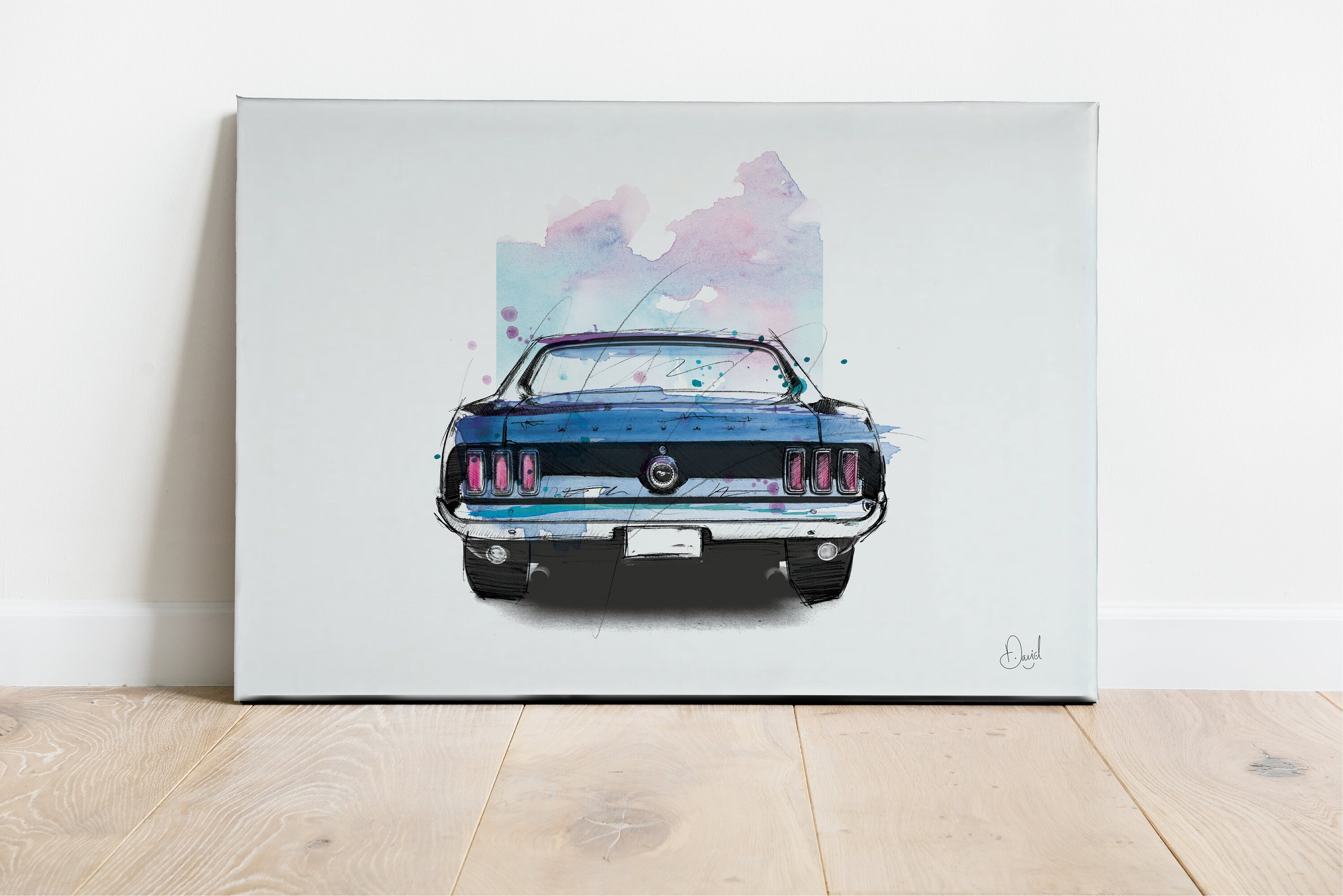 Ford Mustang Art Print, Classic, Car, Art Print, Illustration, Drawing ...