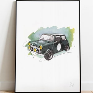 Classic Mini Cooper Art Print, Mini Illustration, Mini Drawing, Classic ...