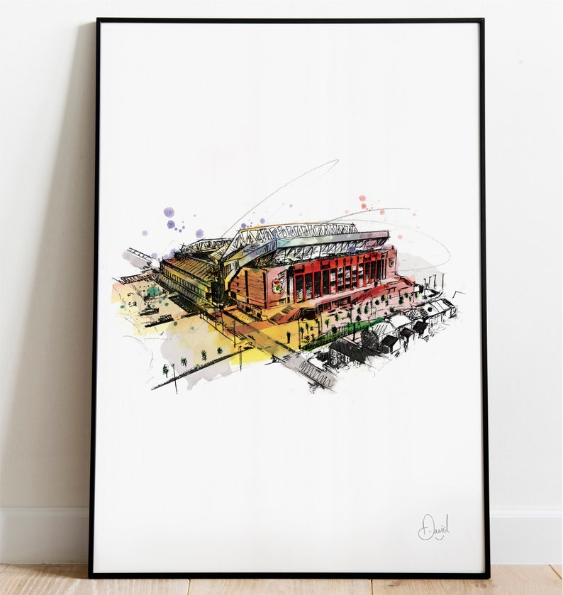 Liverpool FC Anfield Art Print, Illustration, Drawing, Watercolour ...