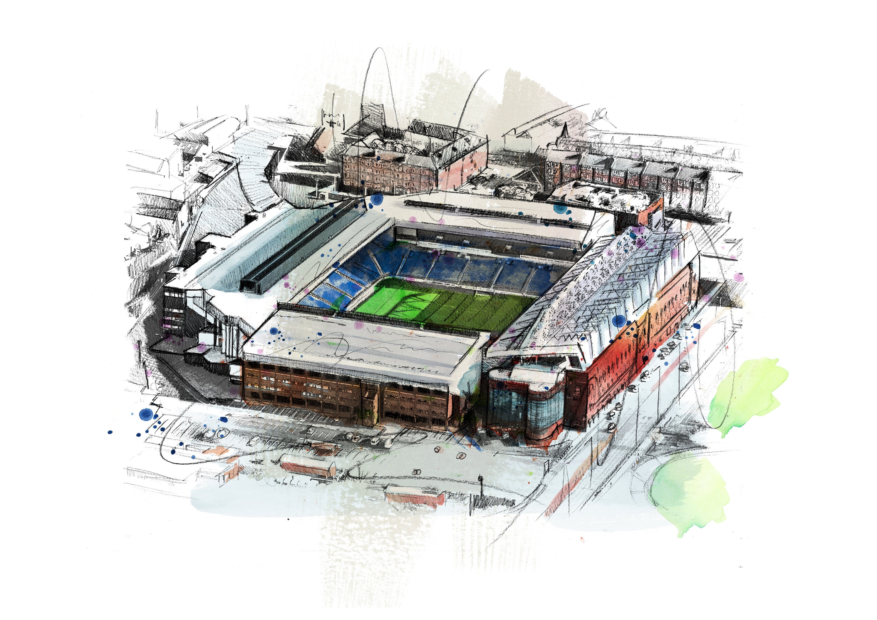Glasgow Rangers Ibrox Stadium Art Print, Glasgow Illustration, Scotland ...