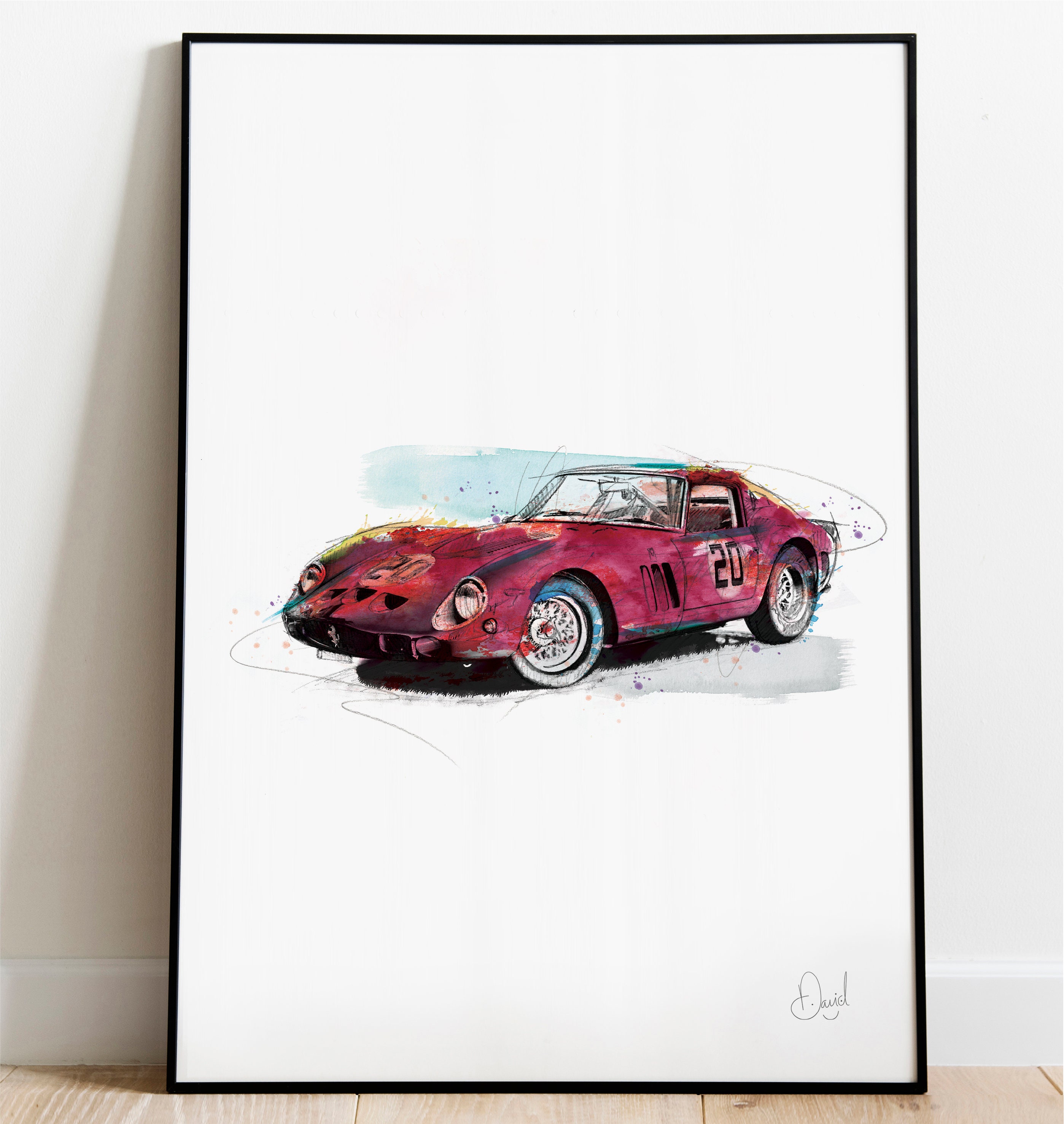 Ferrari 250 GTO Coupe Classic Car Art Print, Illustration, Drawing ...