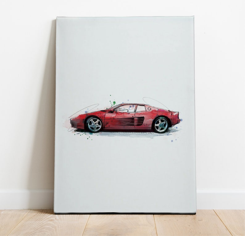 Ferrari Testarossa Classic Car Art Print, Illustration, Drawing ...