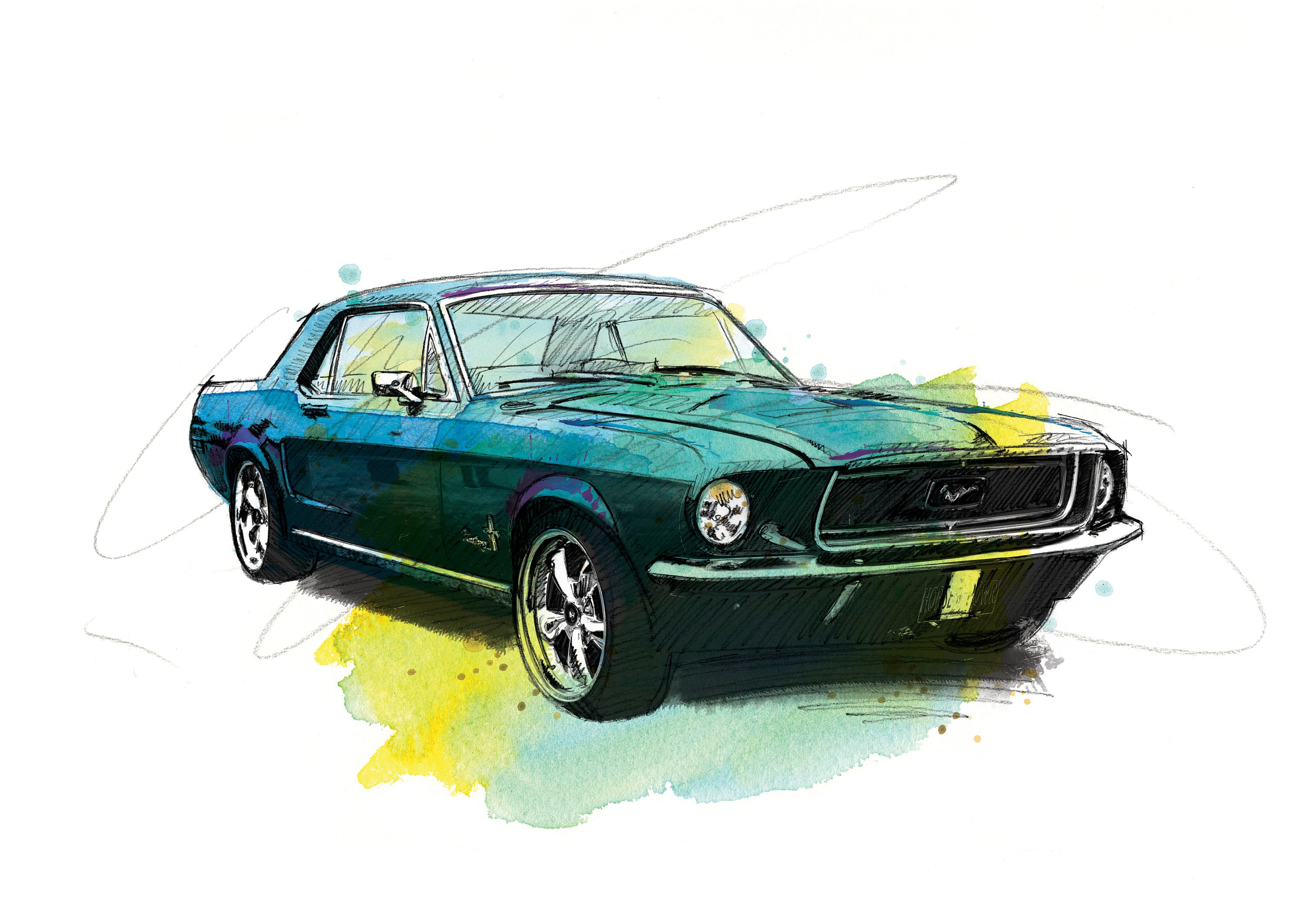 Ford Mustang Classic Car Art Print Illustration Drawing - Etsy UK