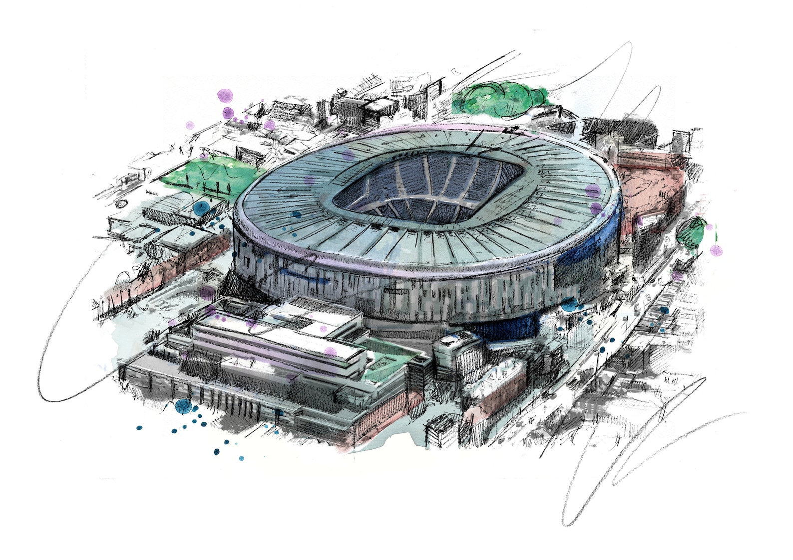 Tottenham Hotspur Stadium, Art Print, Illustration, Drawing ...