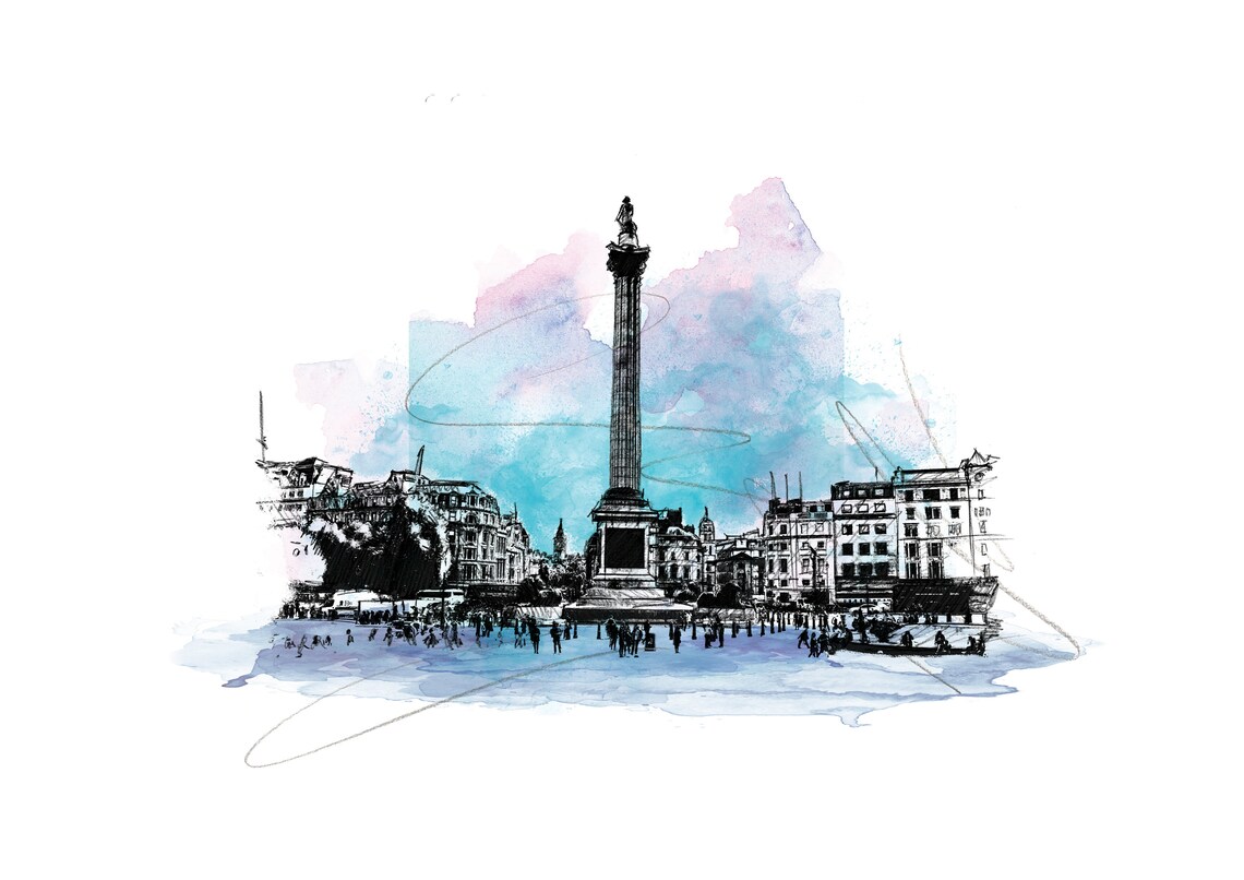 Trafalgar Square Art Print, London Illustration, London Drawing ...