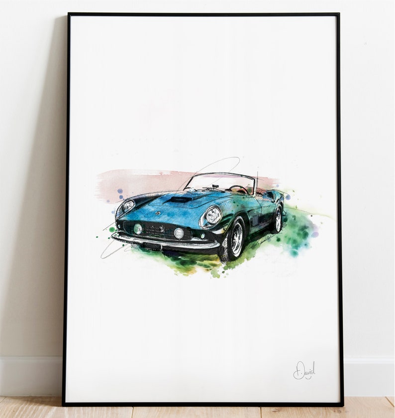 Ferrari 250 GTO Classic Car Art Print Illustration Drawing | Etsy