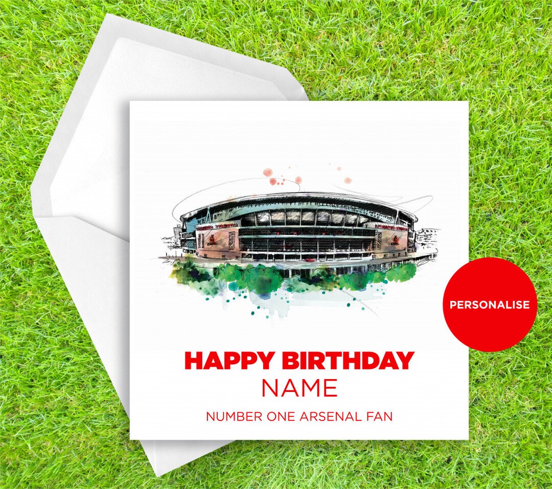 Arsenal Birthday Card - Emirates Stadium Birthday Card - Personalised ...