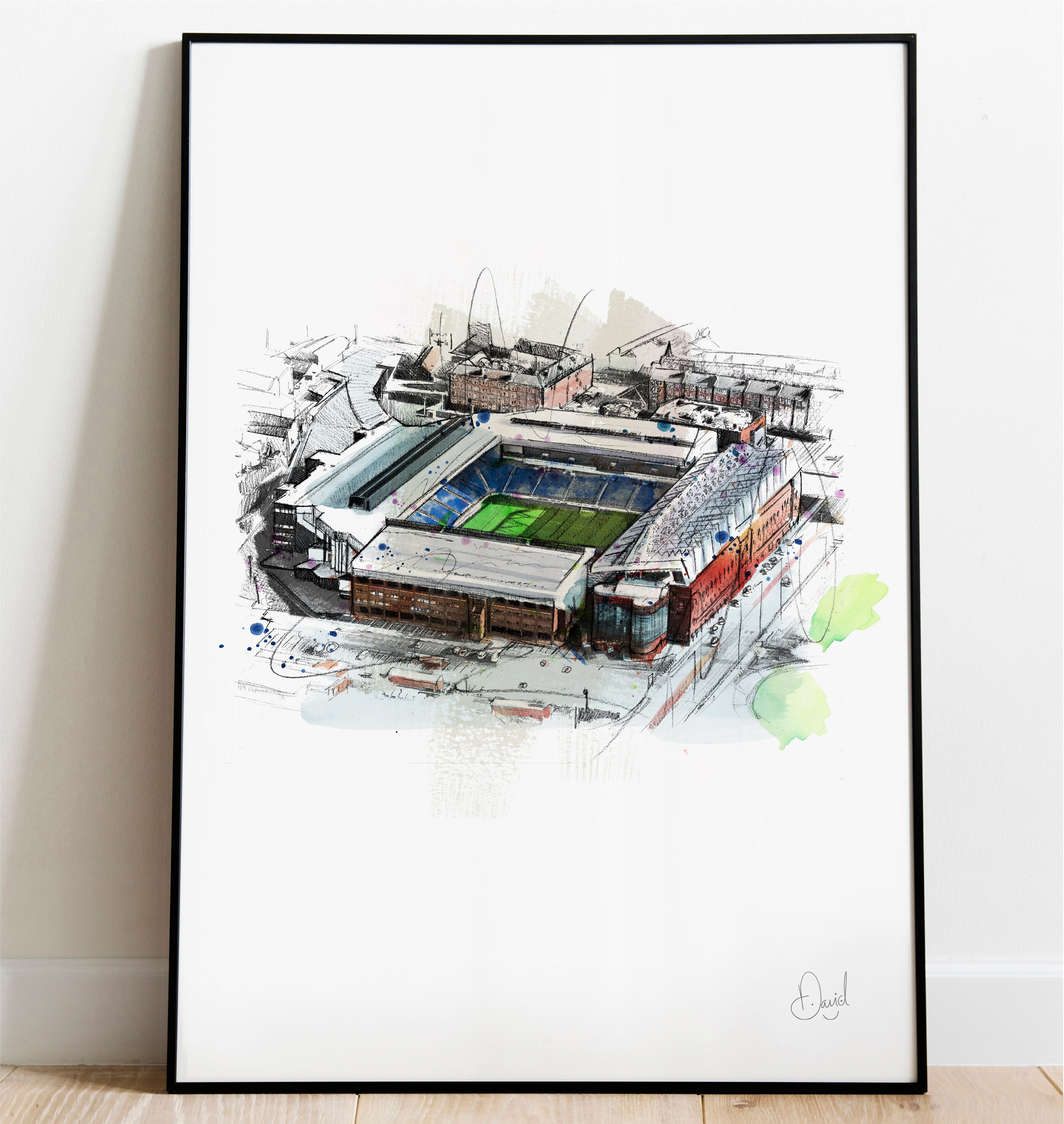 Glasgow Rangers Ibrox Stadium Art Print, Glasgow Illustration, Scotland ...