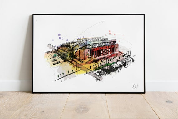 stadium Watercolour Illustration Drawing soccer, Liverpool FC Anfield ...