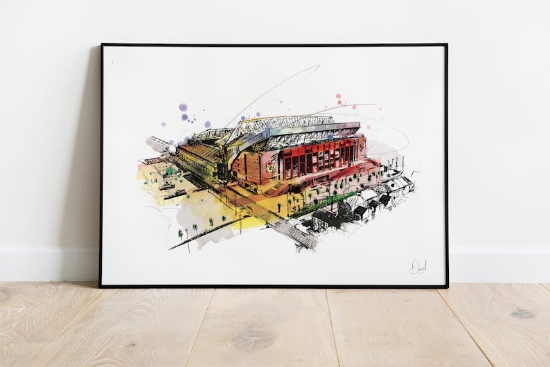 Liverpool FC Anfield Art Print, Illustration, Drawing, Watercolour ...
