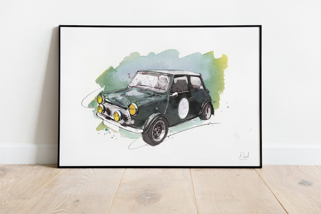 Classic Mini Cooper Art Print, Mini Illustration, Mini Drawing, Classic ...