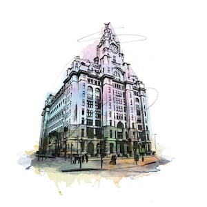Liver Building Art Print, Liverpool Illustration, Liverpool Drawing ...