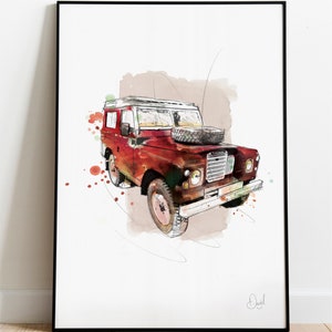 Land Rover Defender Art Print, Classic Car, Vintage Car, Illustration ...