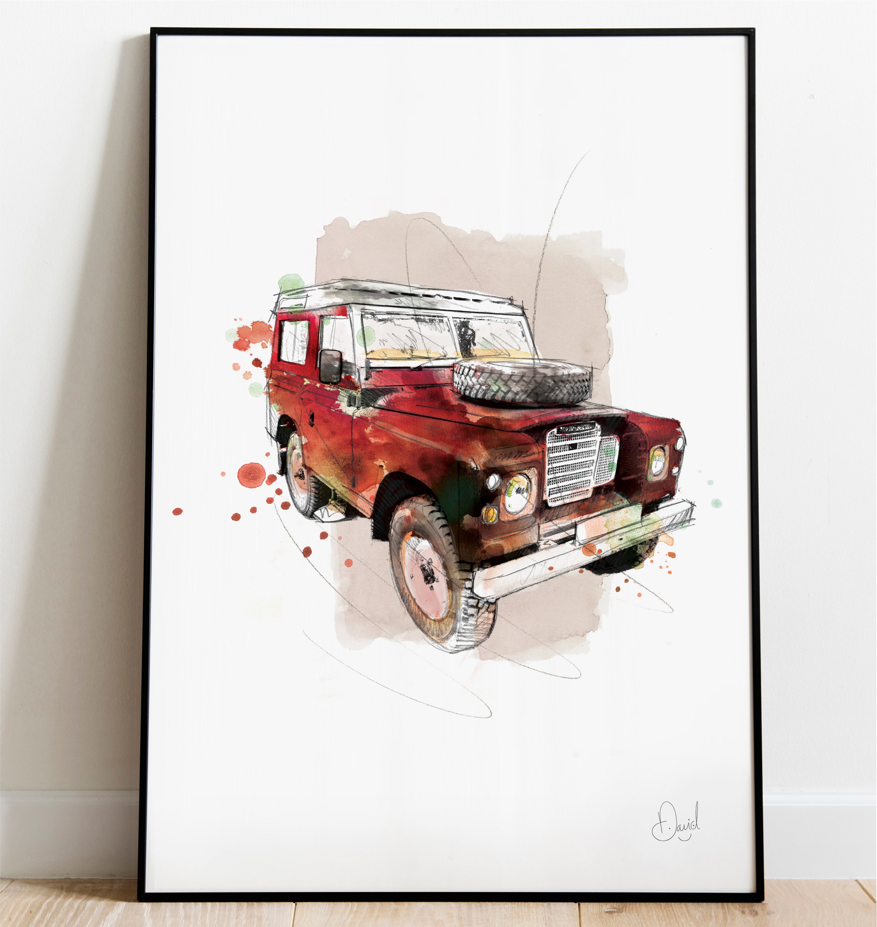 Land Rover Defender Art Print, Classic Car, Vintage Car, Illustration ...