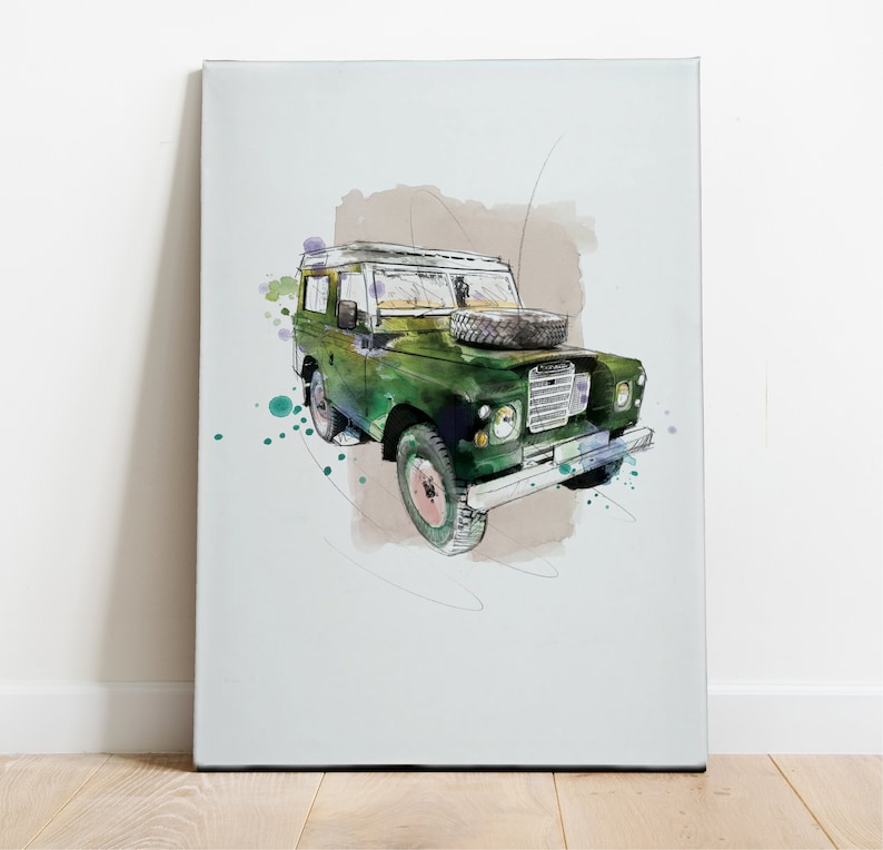 Land Rover Defender Art Print, Classic Car, Vintage Car, Illustration ...