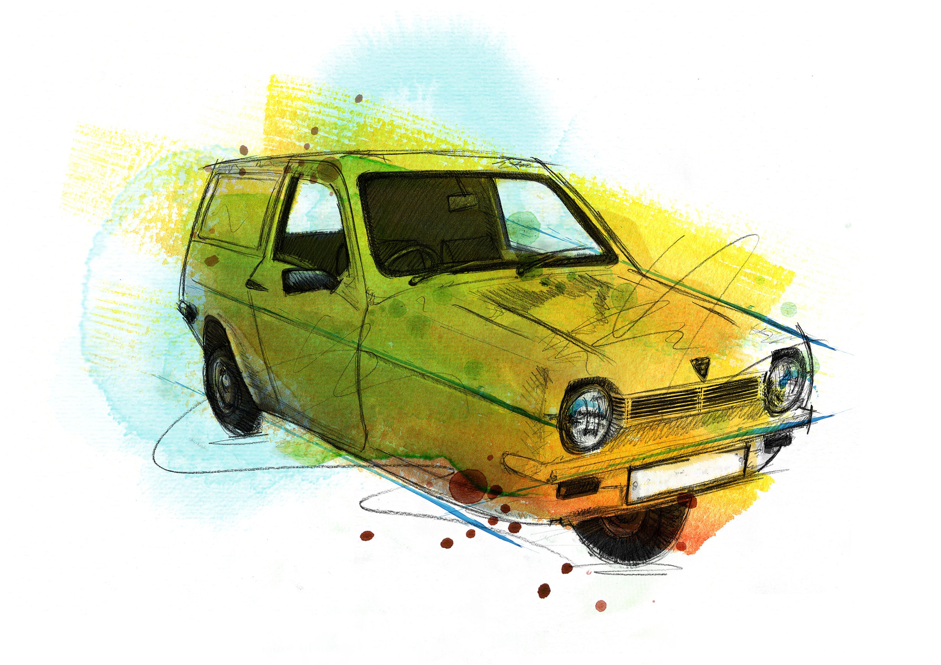 Reliant Robin Art Print, Mini Illustration, Reliant Robin Drawing ...