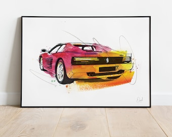 Ferrari Testarossa Classic Car Art Print Illustration - Etsy