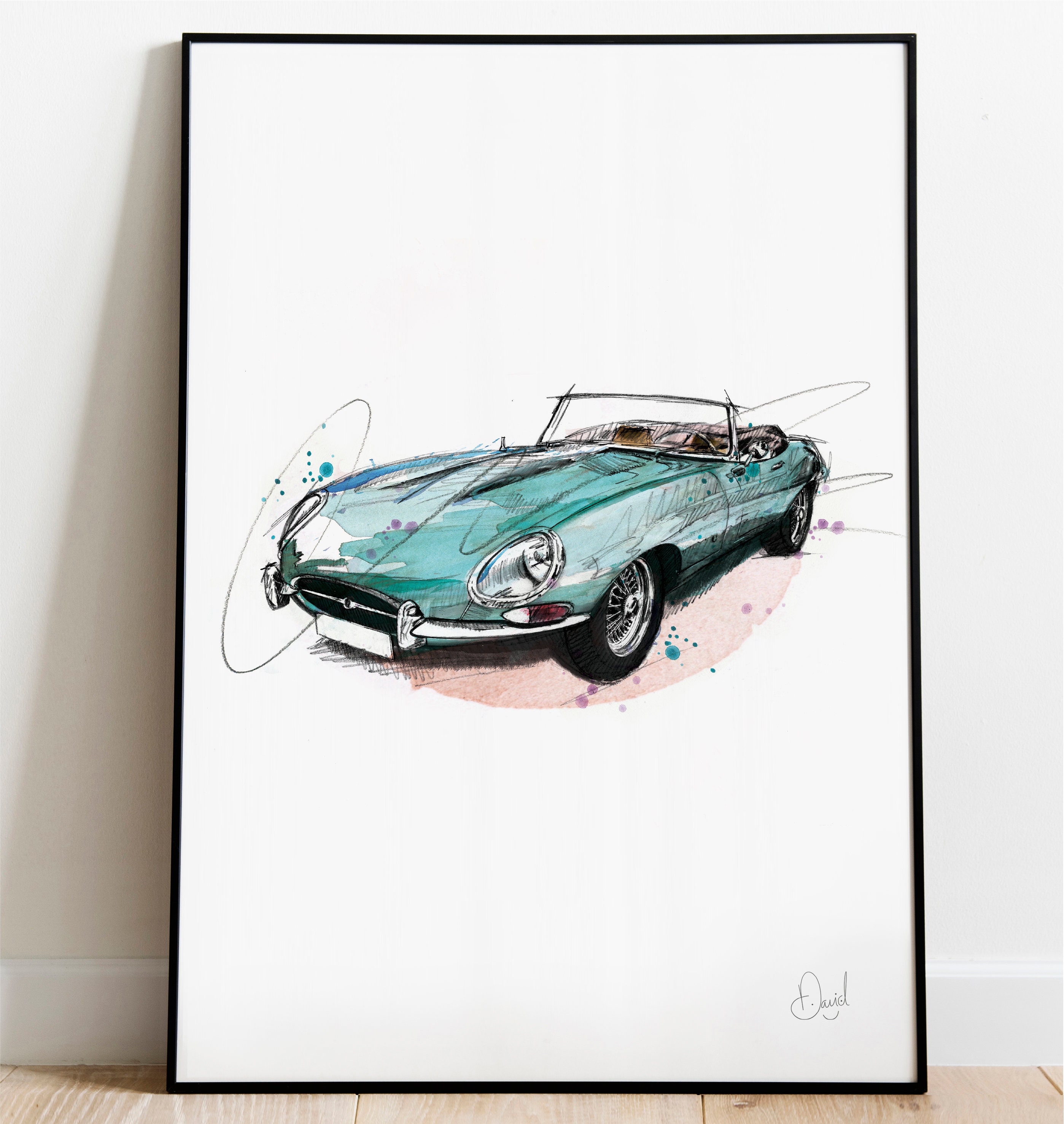 Jaguar E Type Convertible Art Print, Classic, Car, Art Print ...