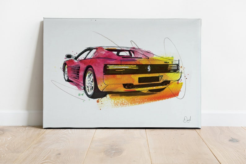 Ferrari Testarossa Classic Car Art Print, Illustration, Drawing ...