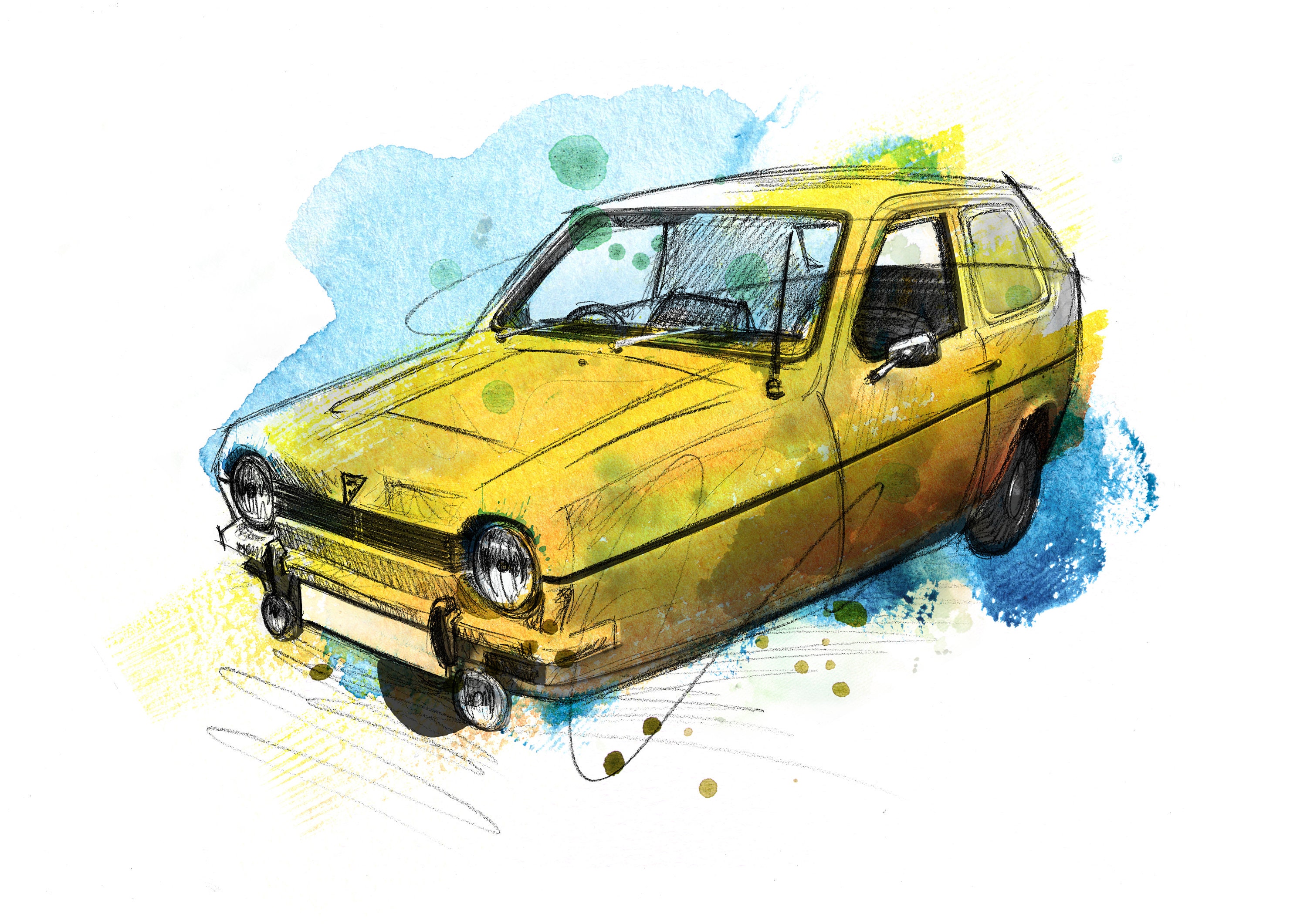 Reliant Robin Art Print, Mini Illustration, Reliant Robin Drawing ...