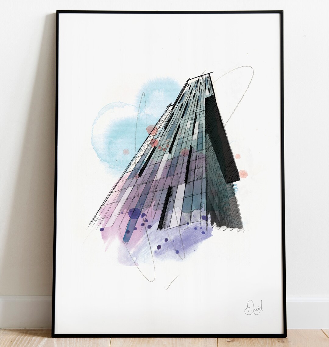 Beetham Tower Art Print, Manchester Illustration, Manchester Drawing ...