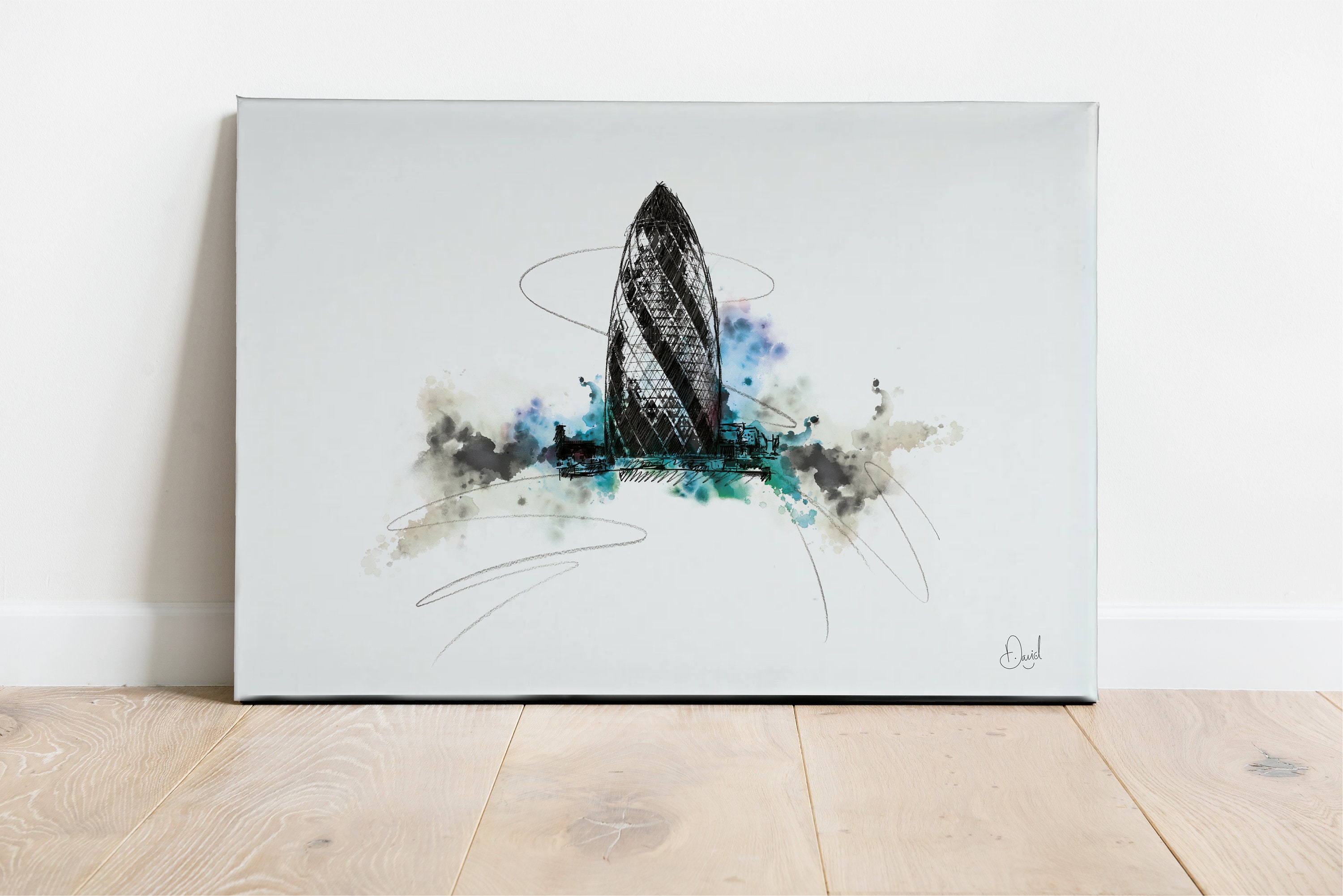 The Gherkin Building Art Print, London Illustration, London Drawing ...