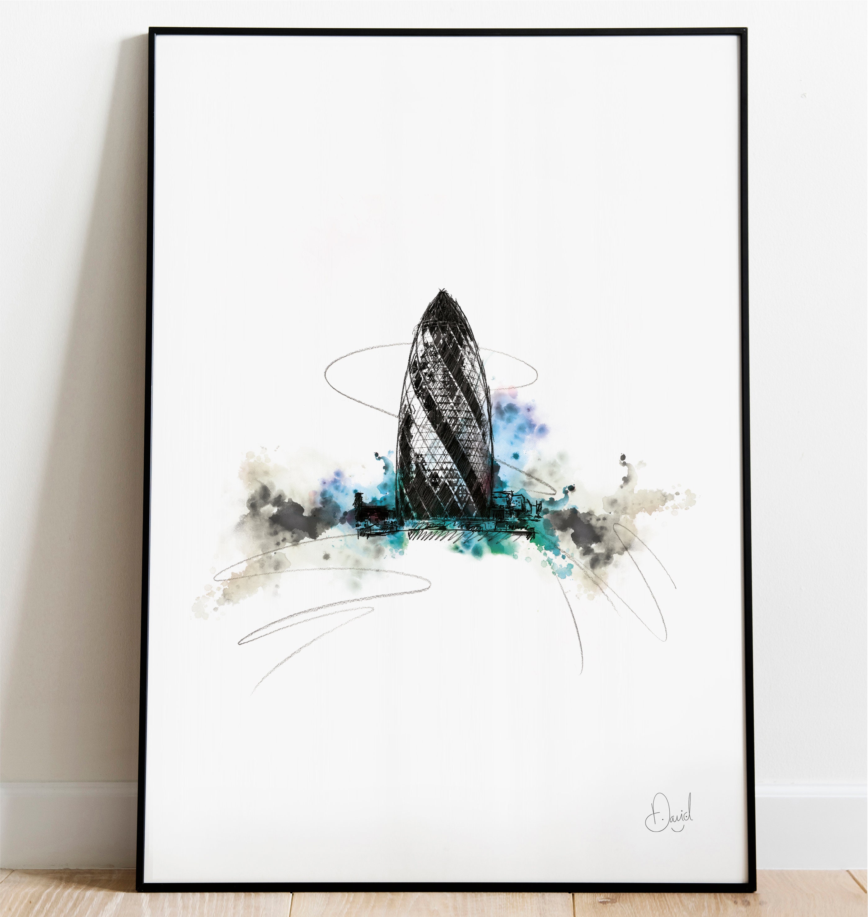 The Gherkin Building Art Print, London Illustration, London Drawing ...