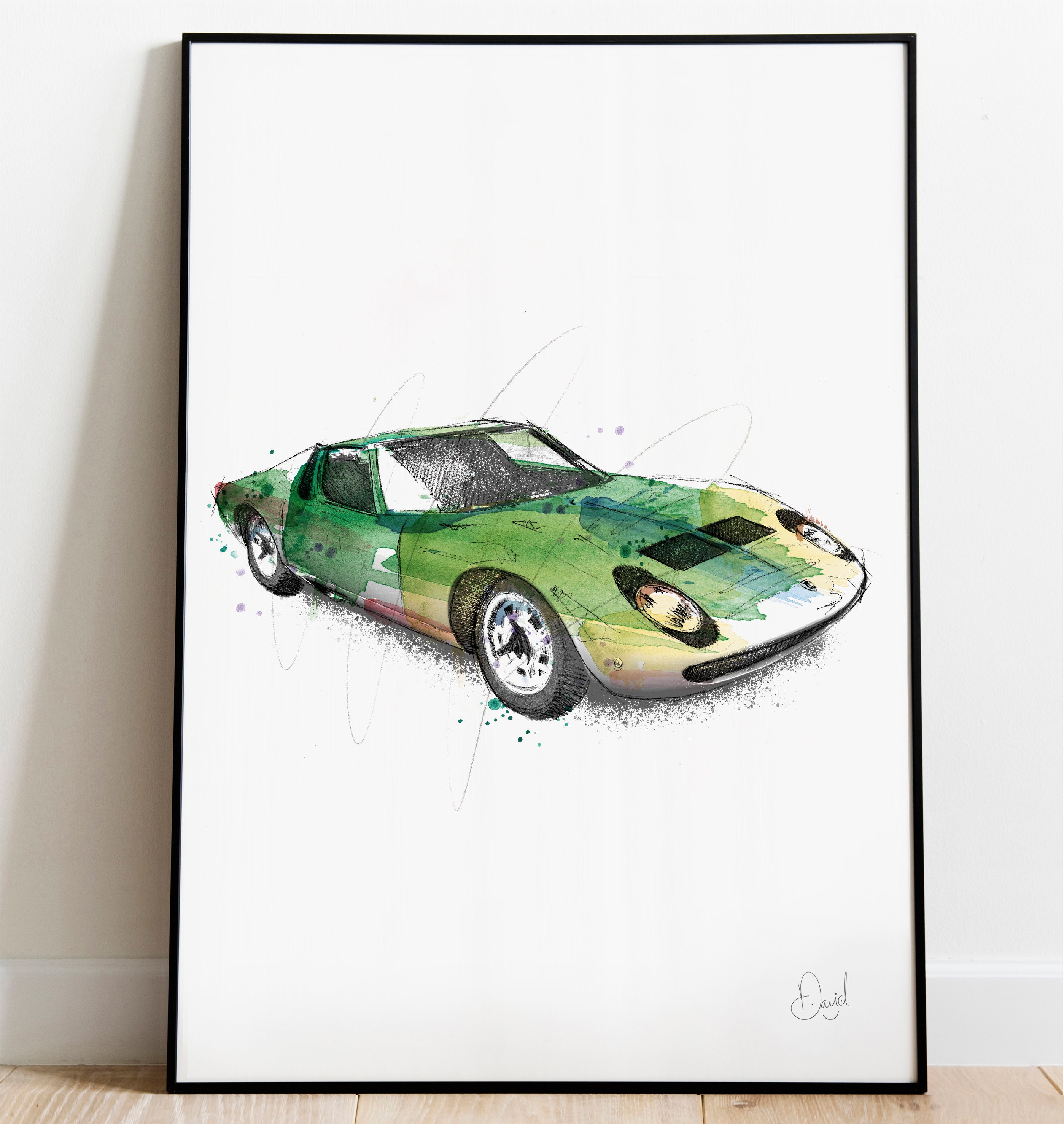 Lamborghini Miura Art Print, Classic, Car, Art Print, Illustration ...