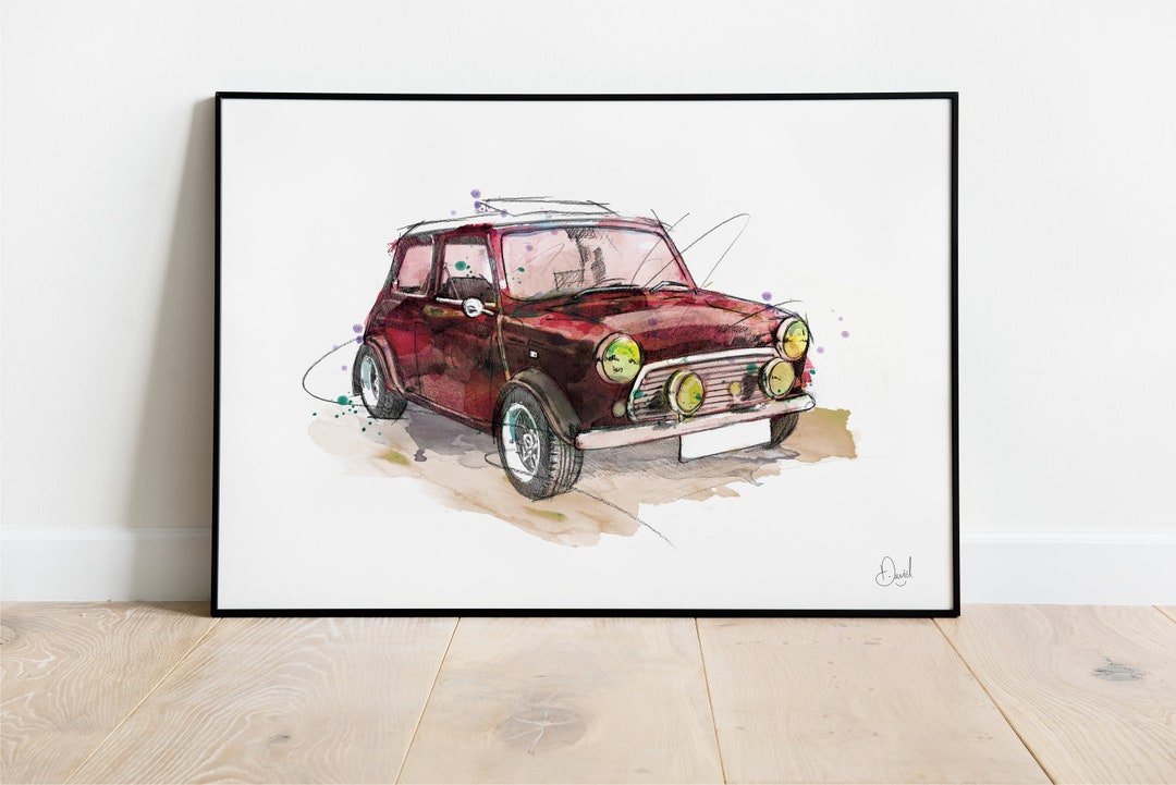 Classic Mini Cooper Art Print, Mini Illustration, Mini Drawing, Classic ...