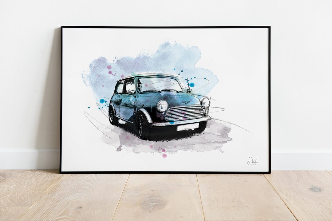 Classic Mini Art Print, Mini Illustration, Mini Drawing, Classic Car ...