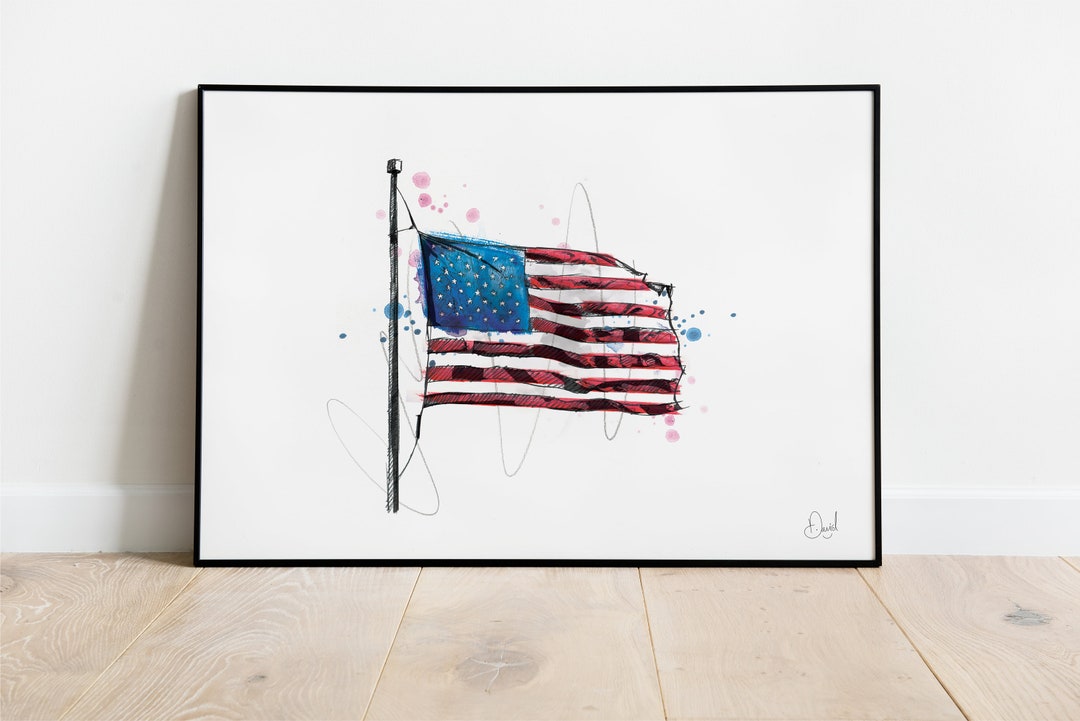 Stars and Stripes Art Print, American Flag Illustration, USA Drawing ...