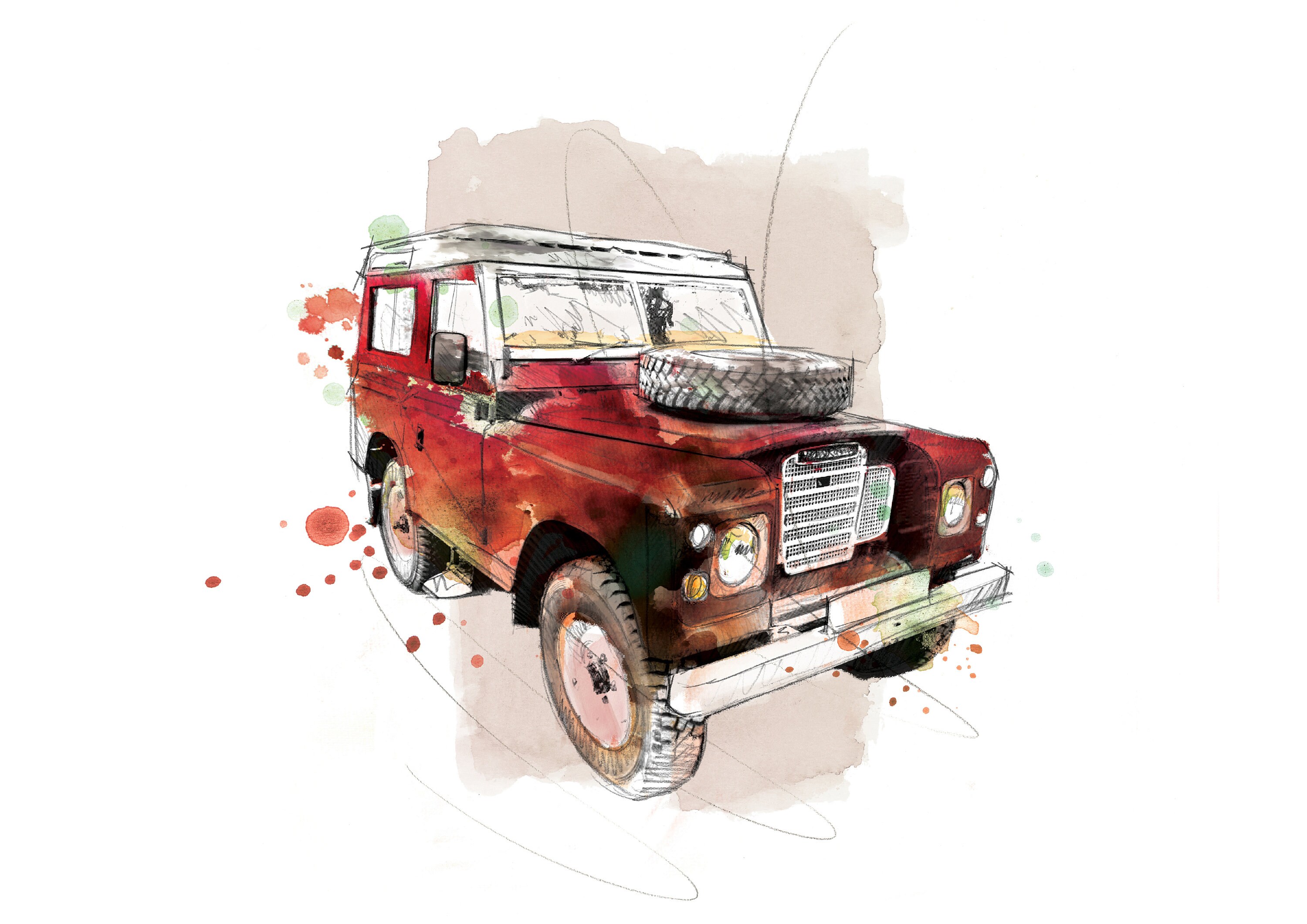 Land Rover Defender Art Print, Classic Car, Vintage Car, Illustration ...