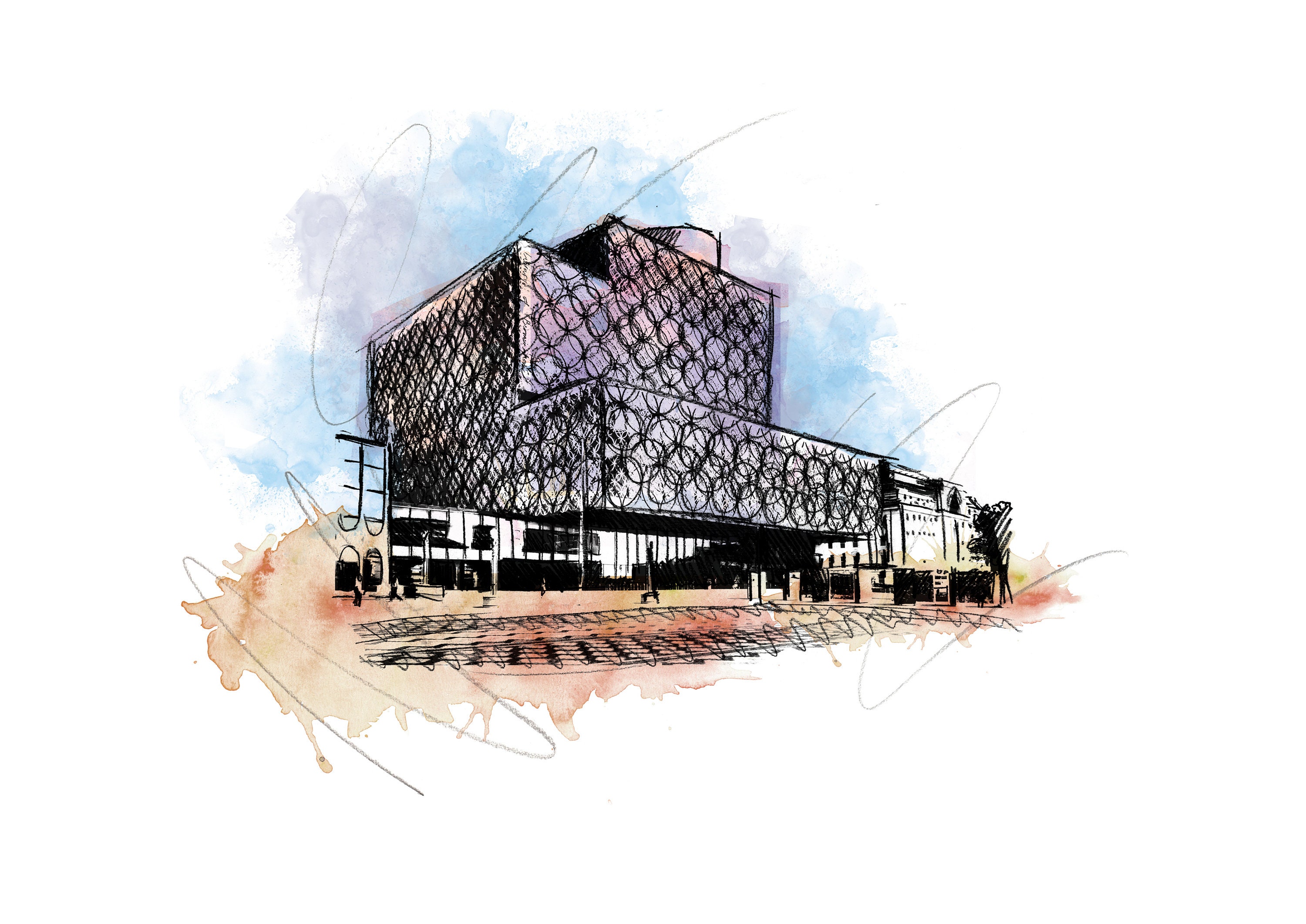 Birmingham Library, Art Print, Birmingham Illustration, Birmingham ...
