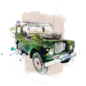 Land Rover Defender Art Print, Classic Car, Vintage Car, Illustration ...